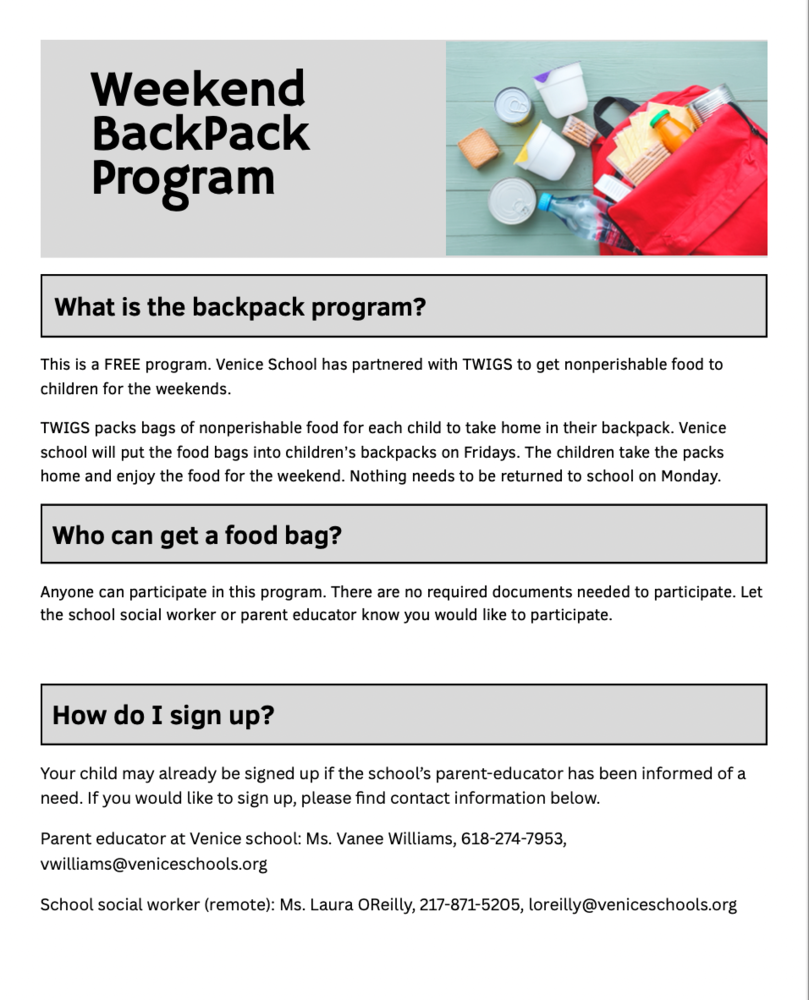 Weekend Backpack Program | Venice CUSD 3